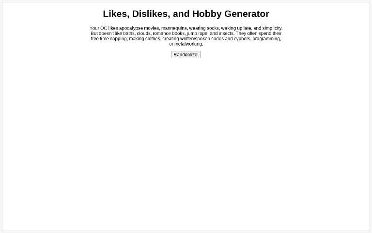 Likes, Dislikes, and Hobby Generator