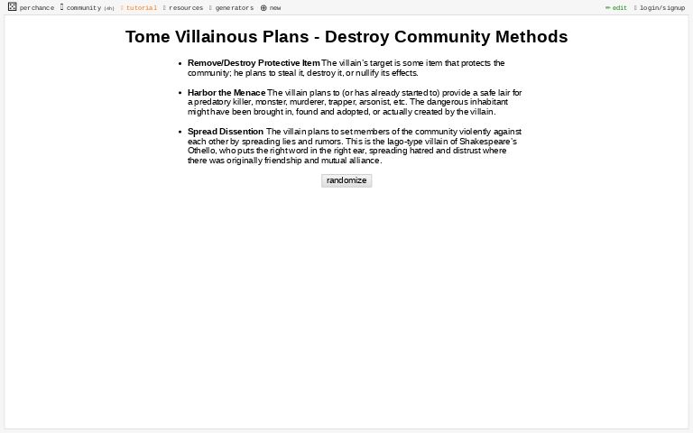 Tome Villainous Plans - Destroy Community Methods ― Perchance Generator