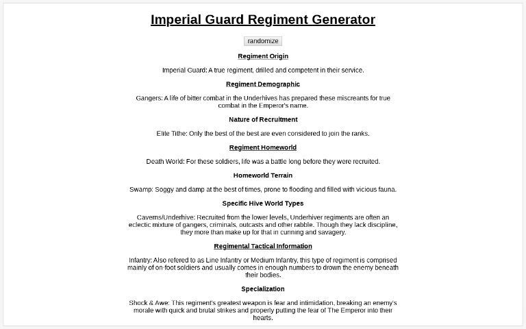 Imperial Guard Regiment Generator