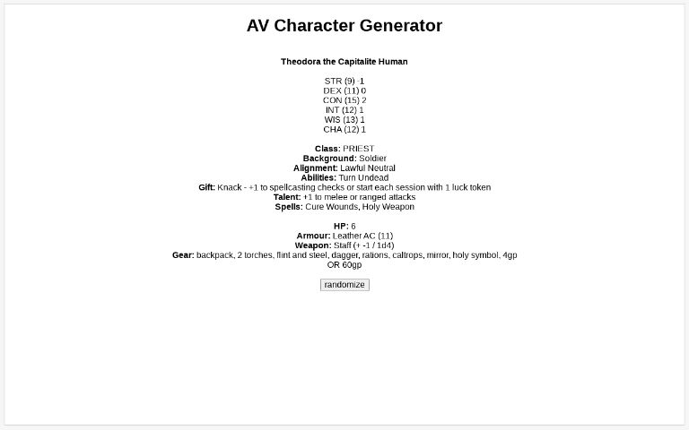 AV Character Generator