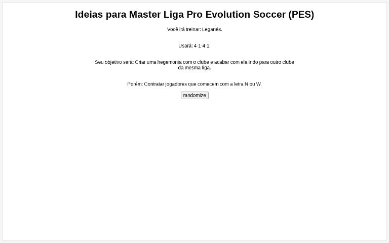 Ideias para Master Liga Pro Evolution Soccer (PES) ― Perchance Generator