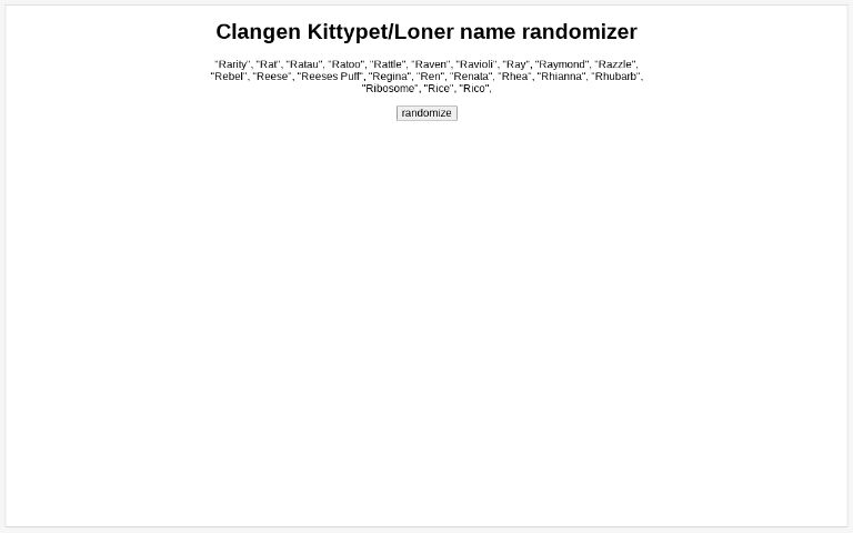 Clangen Kittypet/Loner name randomizer ― Perchance Generator