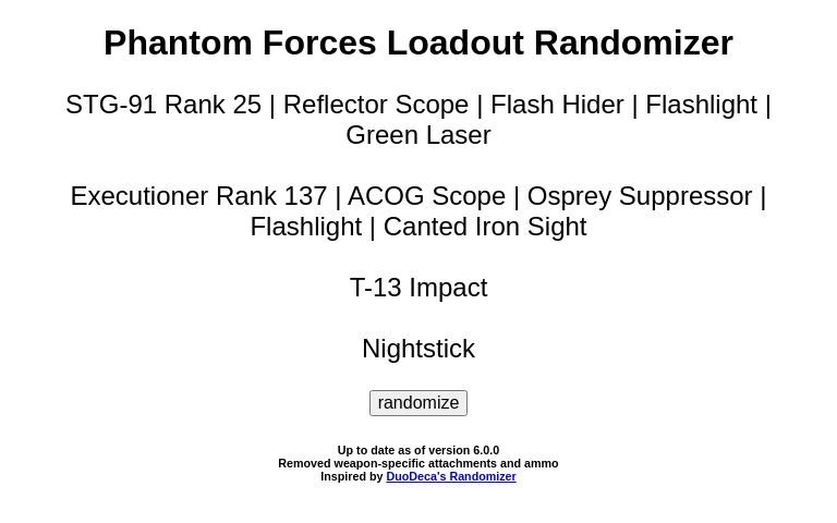 Phantom Forces Loadout Randomizer ― Perchance Generator