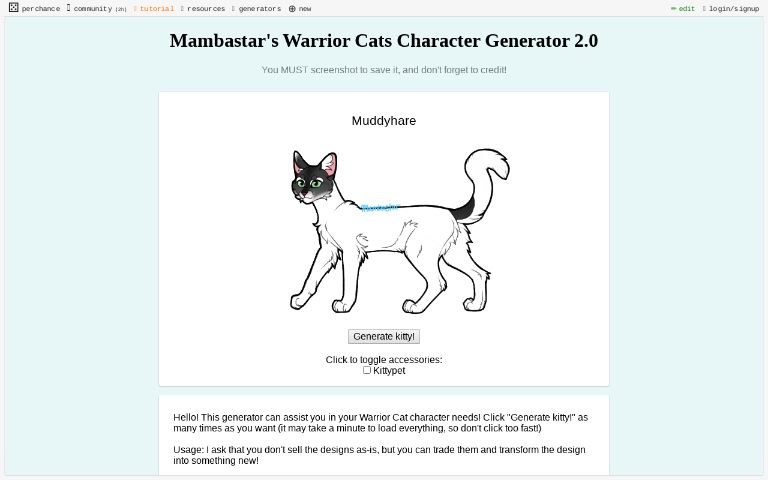 Mambastar's Warrior Cats Character Generator 2.0