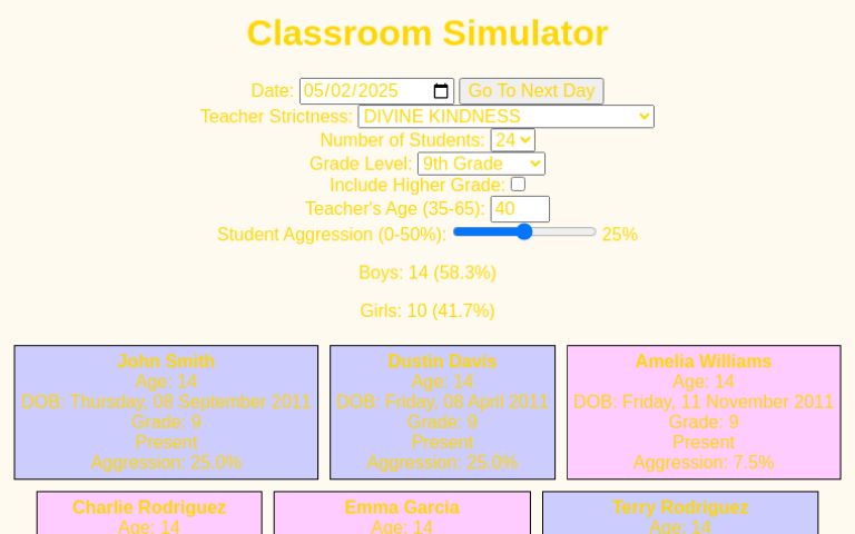 Classroom Simulator ― Perchance Generator