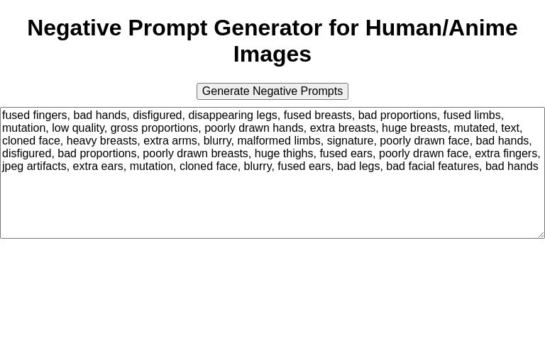 Negative Prompt Generator for Human/Anime Images