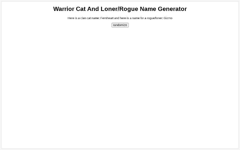 Warrior Cat And Loner/Rogue Name Generator