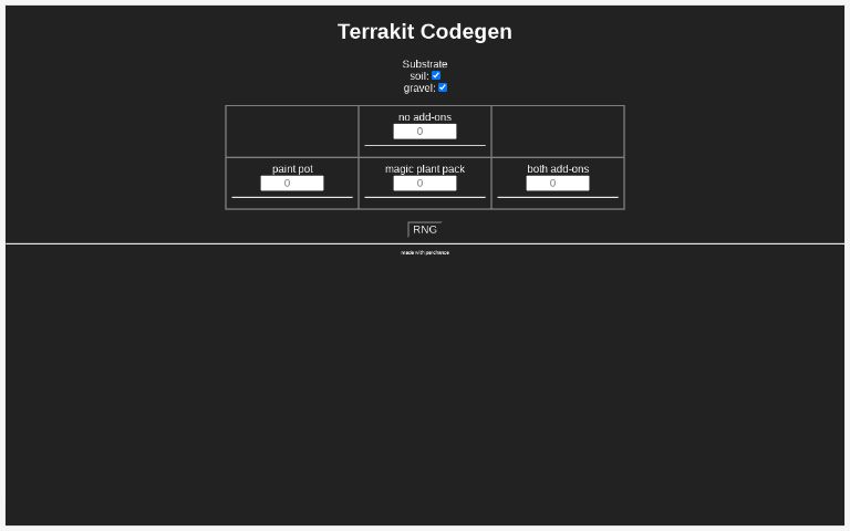 Terrakit Codegen ― Perchance Generator