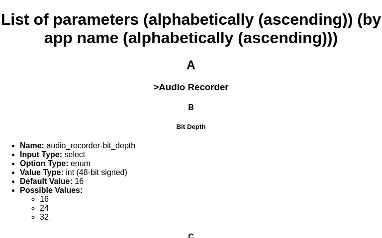 List of parameters (alphabetically (ascending)) (by app name ...