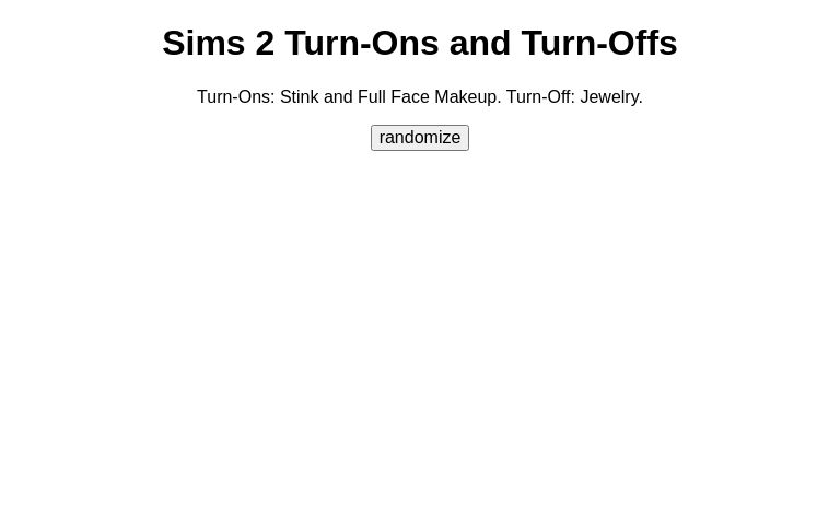 Sims 2 Turn-Ons and Turn-Offs ― Perchance Generator