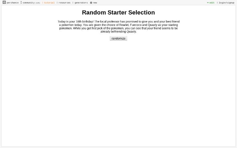 Random Starter Selection ― Perchance Generator