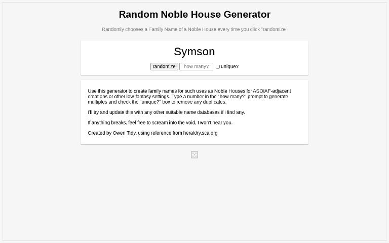 Random Noble House Generator