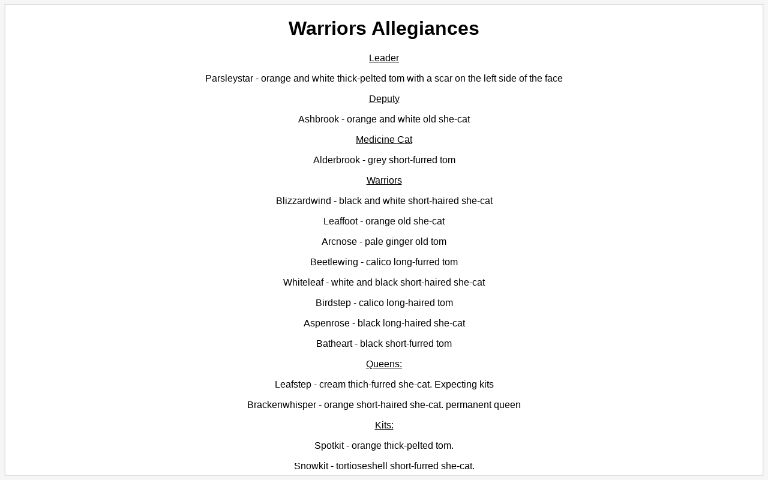 Warriors Allegiances ― Perchance Generator