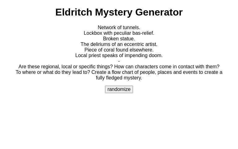 Eldritch Mystery Generator