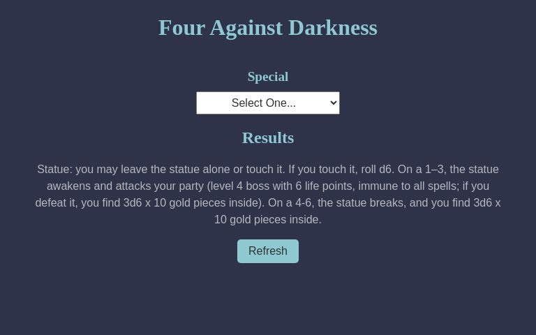 Four Against Darkness ― Perchance Generator
