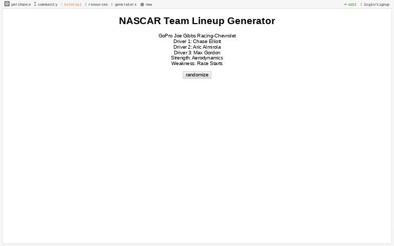 NASCAR Team Lineup Generator
