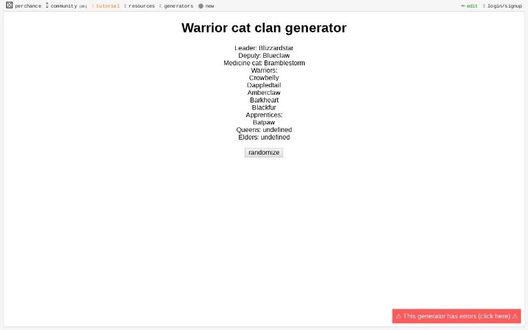 Warrior cat clan generator