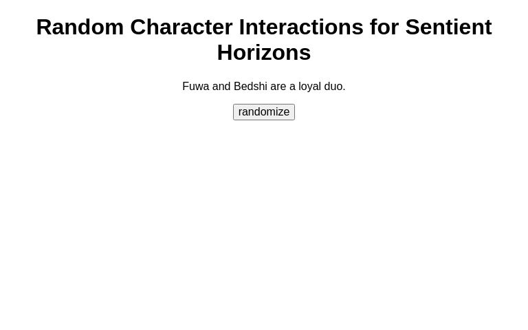 Random Character Interactions for Sentient Horizons ― Perchance Generator
