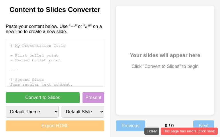 Content to Slides Converter ― Perchance Generator