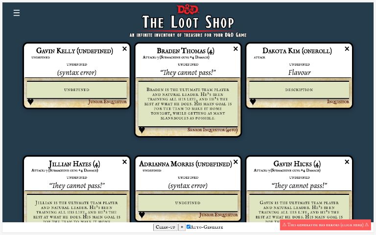 The Loot Shop ― Perchance Generator