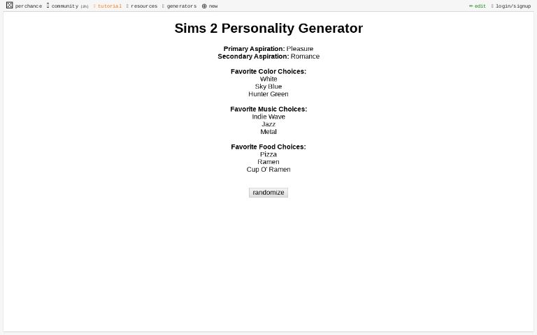 Sims 2 Personality Generator