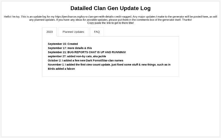 Datailed Clan Gen Update Log ― Perchance Generator