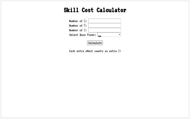 Skill Cost Calculator ― Perchance Generator