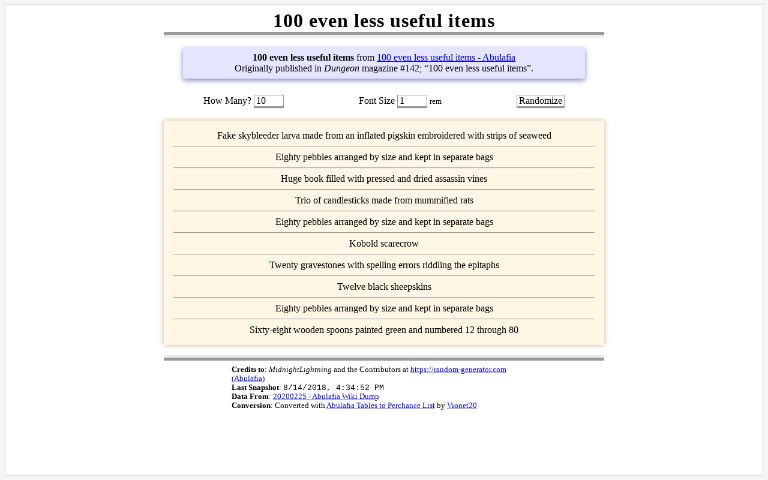 100 even less useful items ― Perchance Generator