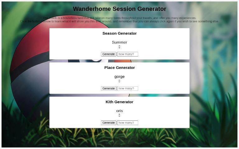 Wanderhome Session Generator