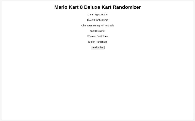 Mario Kart 8 Deluxe Kart Randomizer ― Perchance Generator
