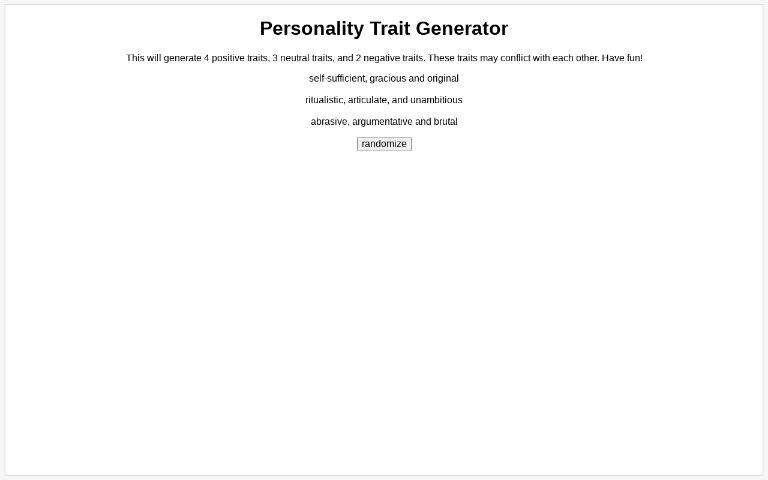 Personality Trait Generator