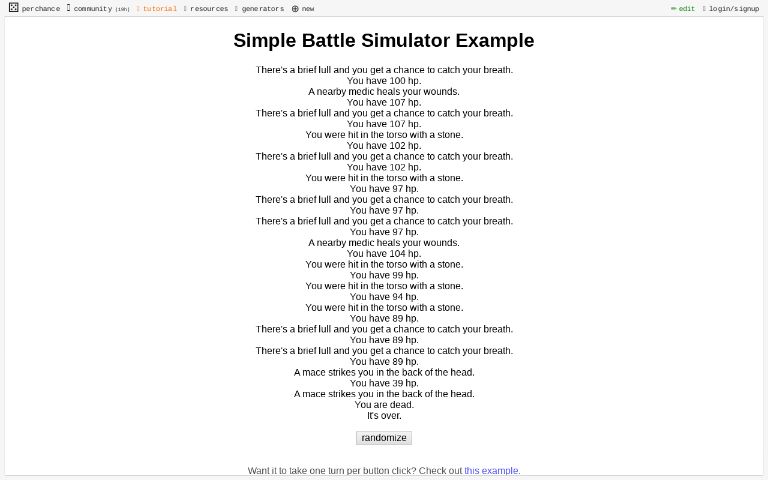 Simple Battle Simulator Example ― Perchance Generator