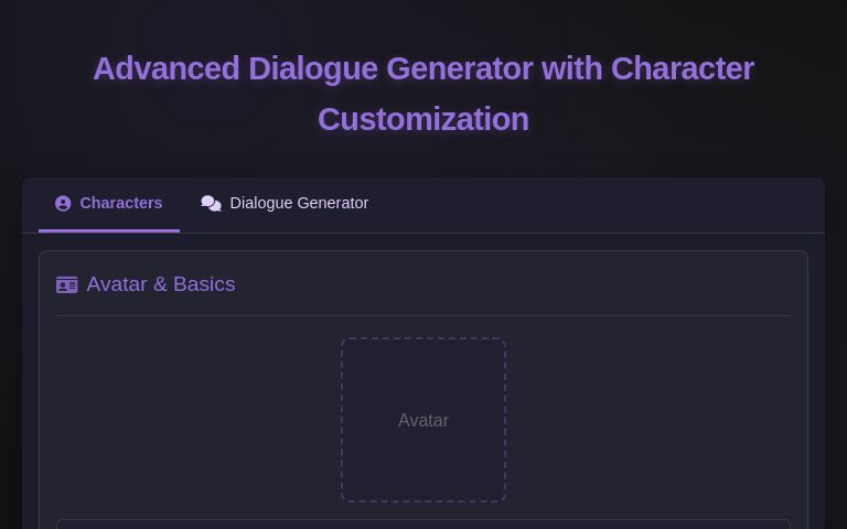 Advanced Dialogue Generator with Character Customization