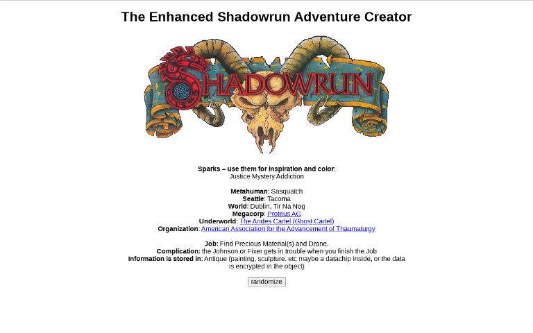 The Enhanced Shadowrun Adventure Creator ― Perchance Generator
