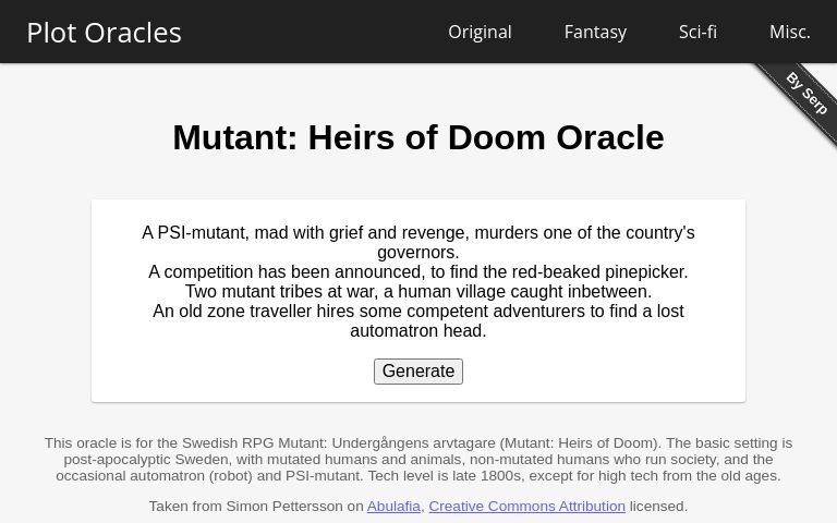 Mutant: Heirs of Doom Oracle ― Perchance Generator