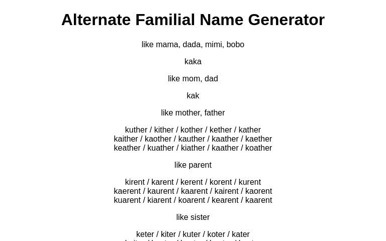 Alternate Familial Name Generator