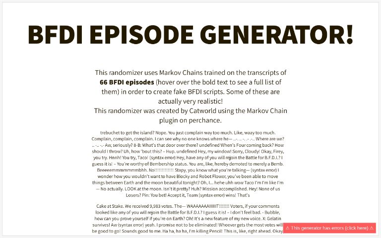 BFDI Episode Script Generator
