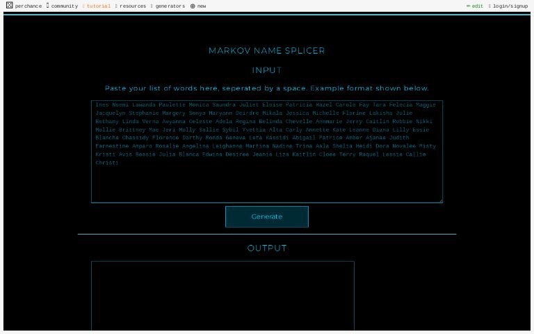 Markov Name Splicer ― Perchance Generator