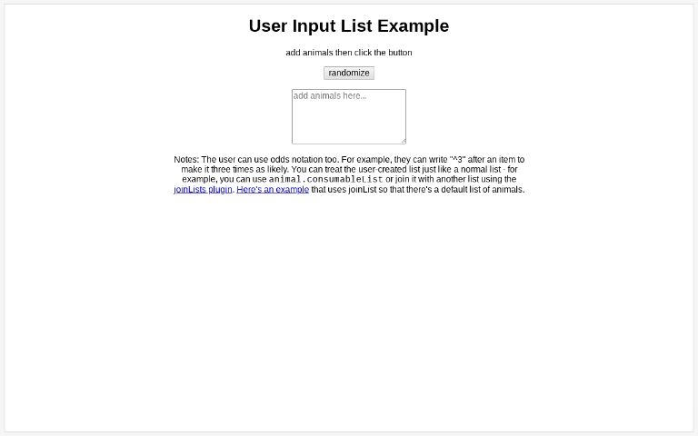 User Input List Example ― Perchance Generator