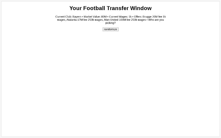 Your Football Transfer Window ― Perchance Generator
