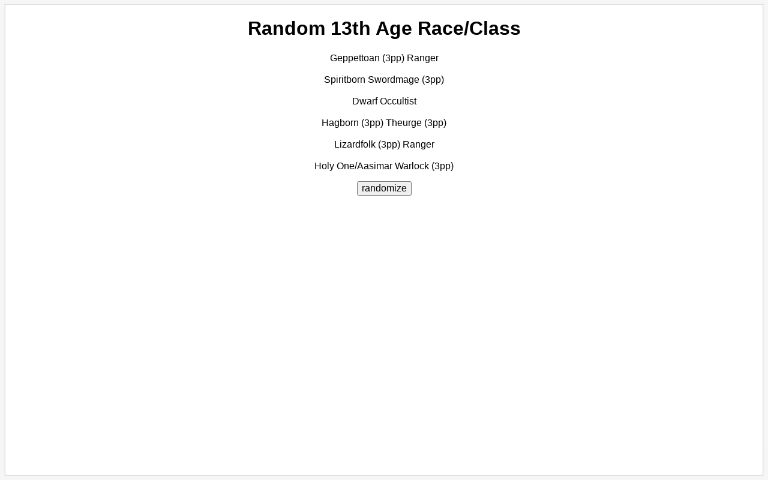 Random 13th Age Race/Class ― Perchance Generator