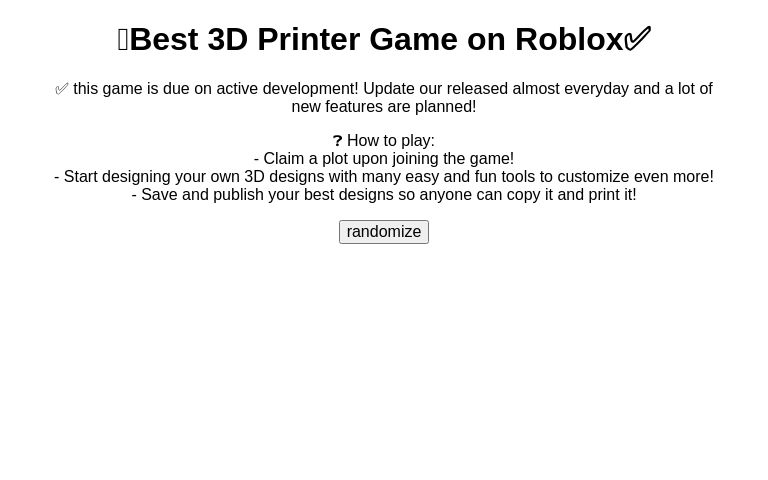 🔥Best 3D Printer Game on Roblox ― Perchance Generator