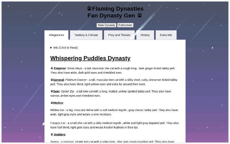 Flaming Dynasties Fan Dynasty Gen ― Perchance Generator