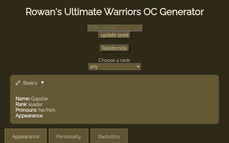 Rowan's Ultimate Warriors OC Clan Generator