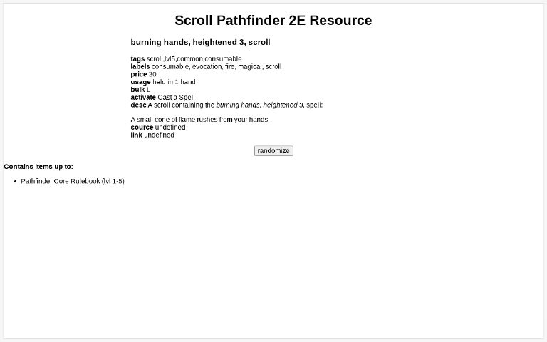 Scroll Pathfinder 2E Resource ― Perchance Generator