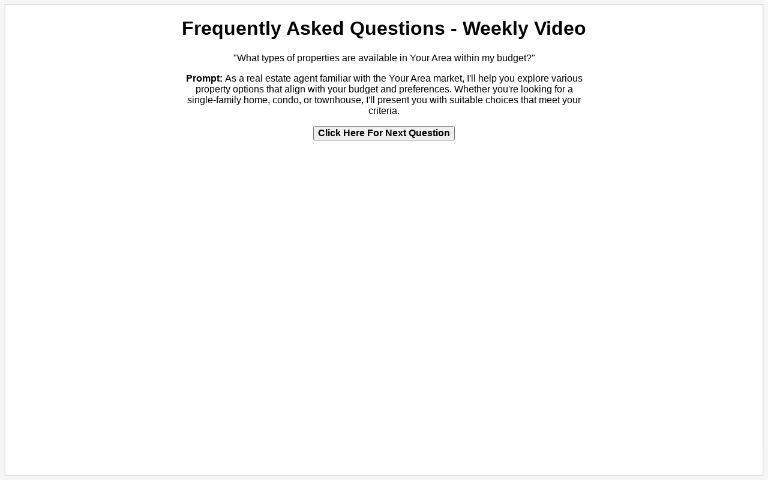 Frequently Asked Questions - Weekly Video ― Perchance Generator