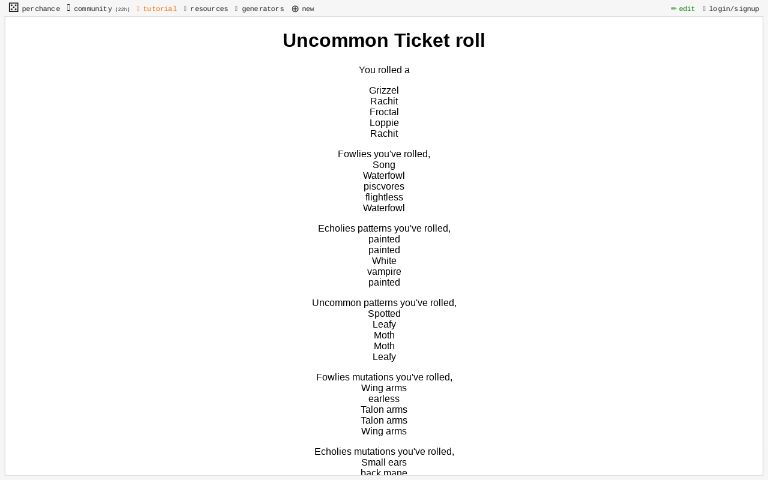 Uncommon Ticket roll ― Perchance Generator