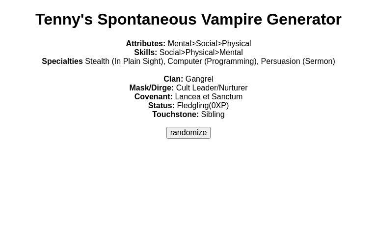 Tenny's Spontaneous Vampire Generator