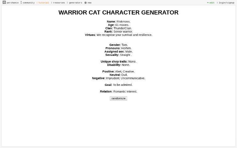WARRIOR CAT CHARACTER GENERATOR
