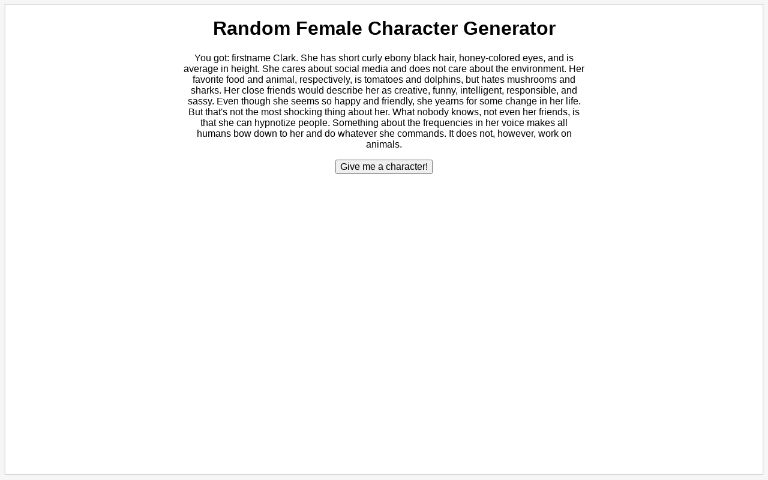 Random Female Character Generator